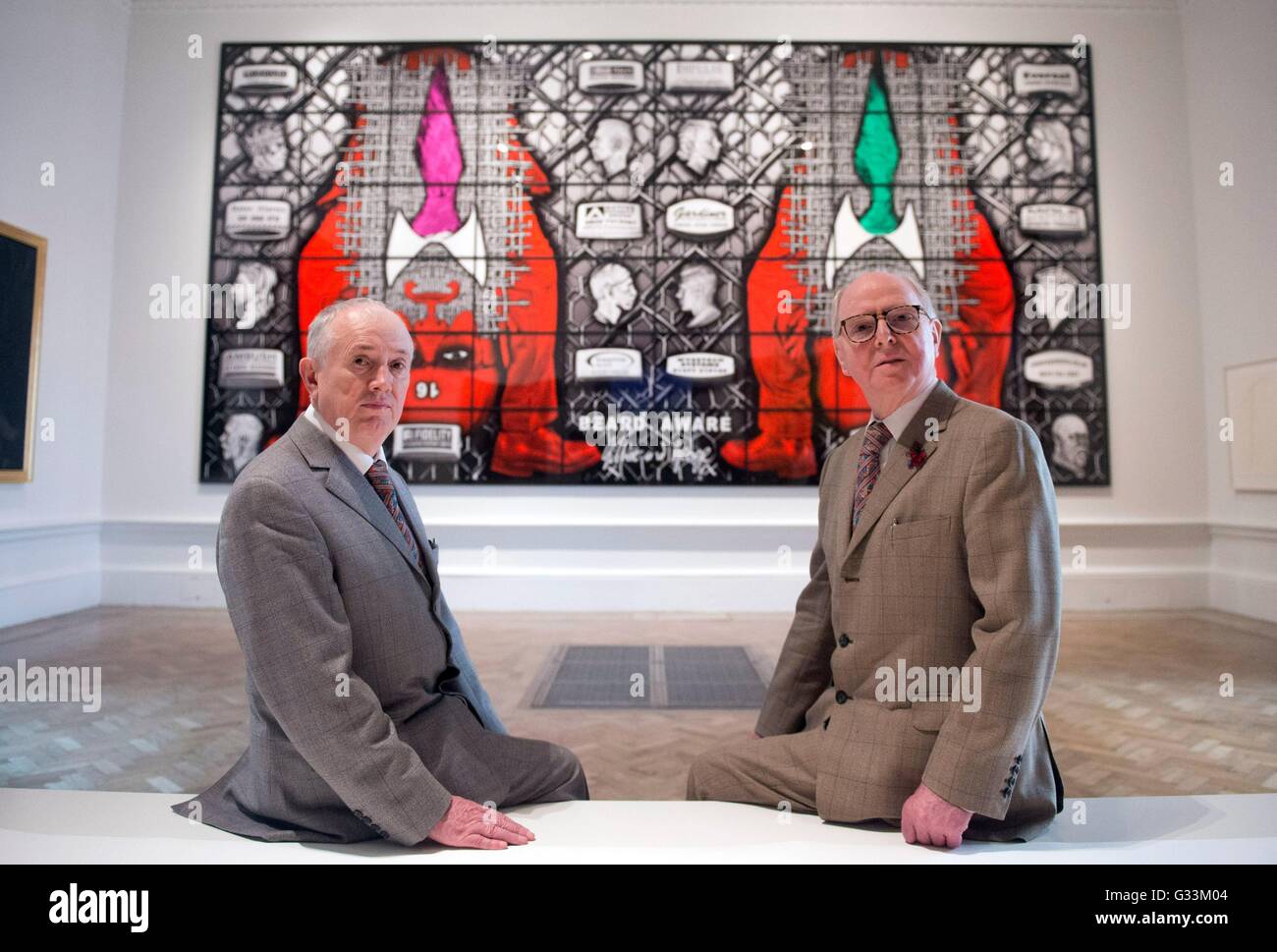 Artists Gilbert (left) and George in front of their new work, Beard ...