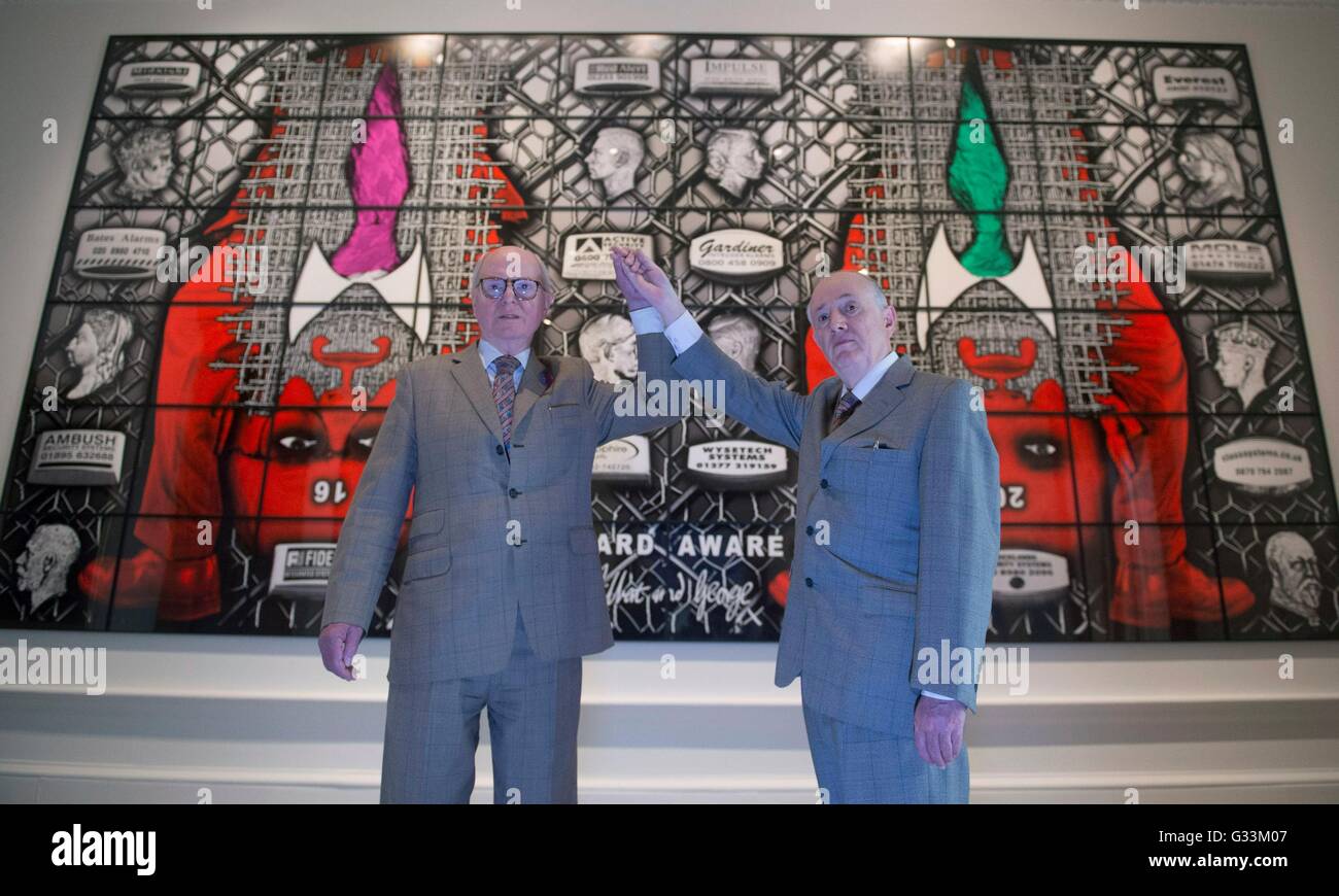 Artists Gilbert (right) and George in front of their new work, Beard ...