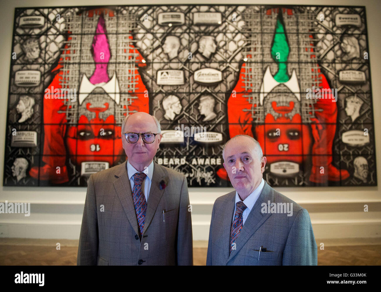 Artists Gilbert (right) and George in front of their new work, Beard ...