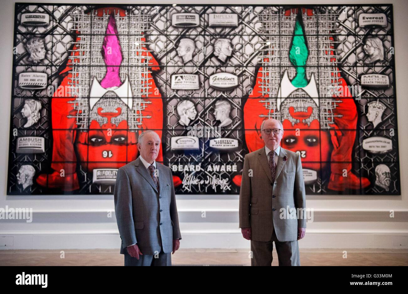 Artists Gilbert (left) and George in front of their new work, Beard ...