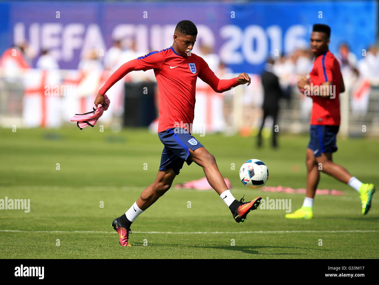 England's Marcus Rashford during a training session at Stade de ...