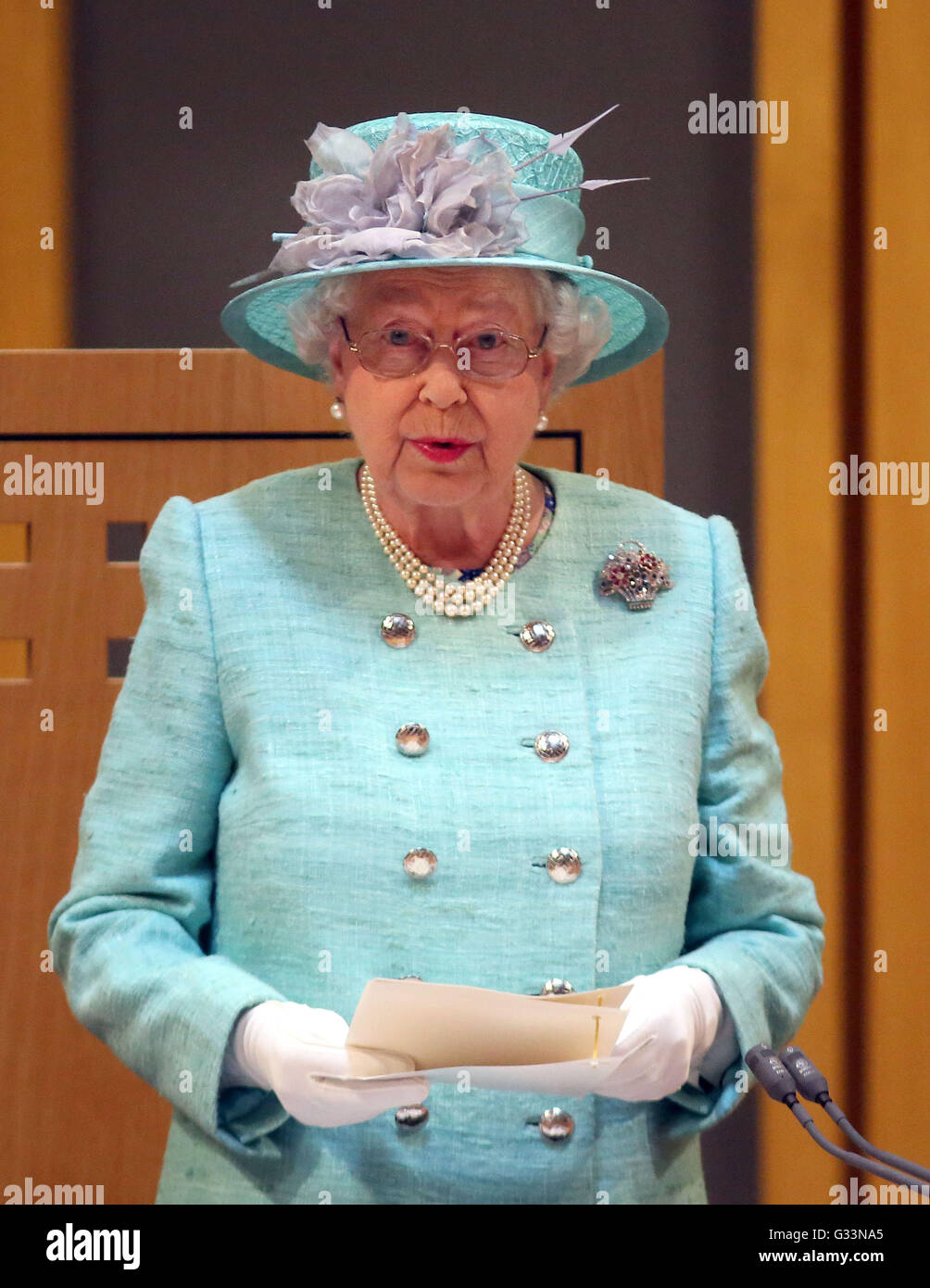 Queen Elizabeth II speaking at the opening session of the National ...