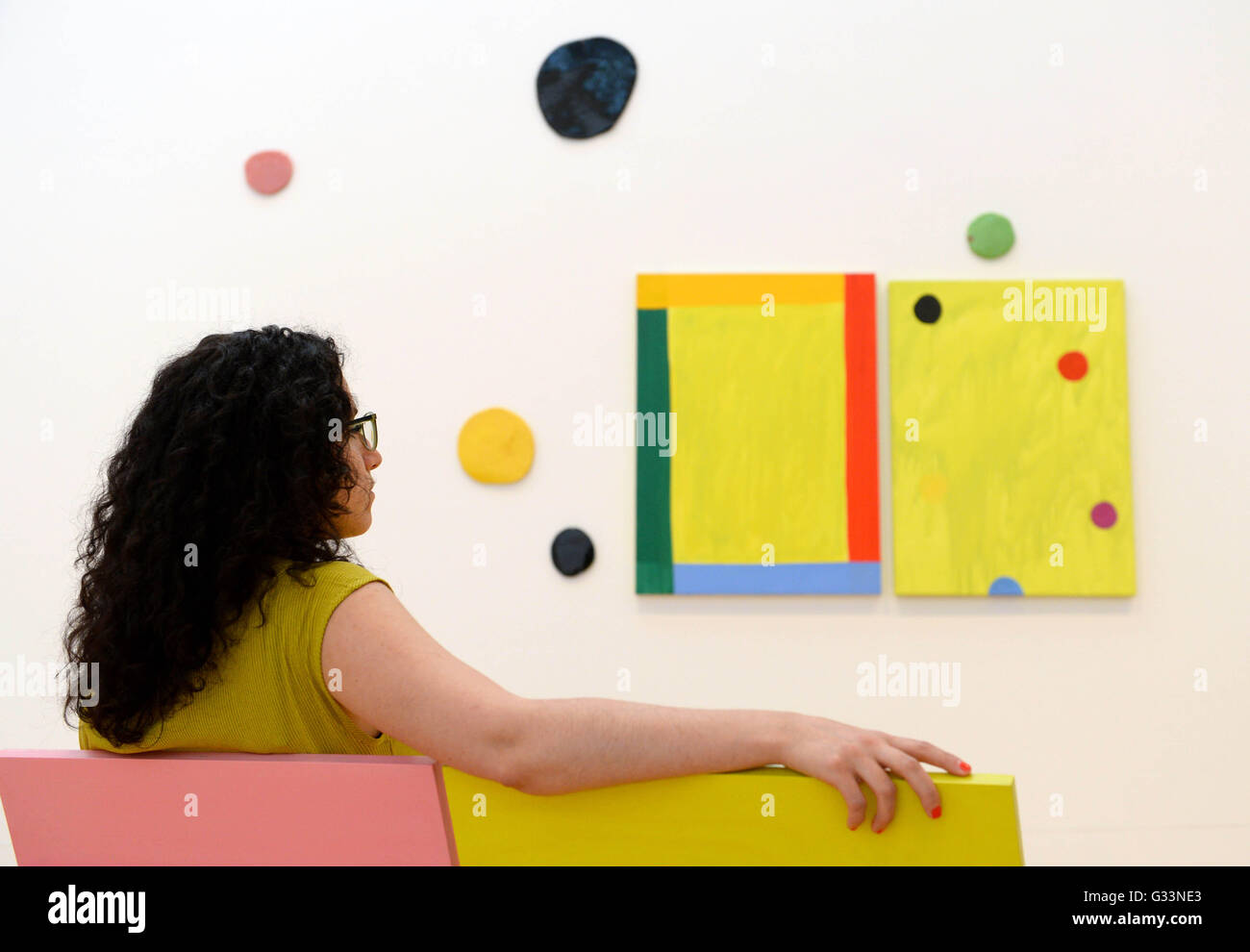 EDITORIAL USE ONLY Gallery staff member Matilde Biagi looks at ...