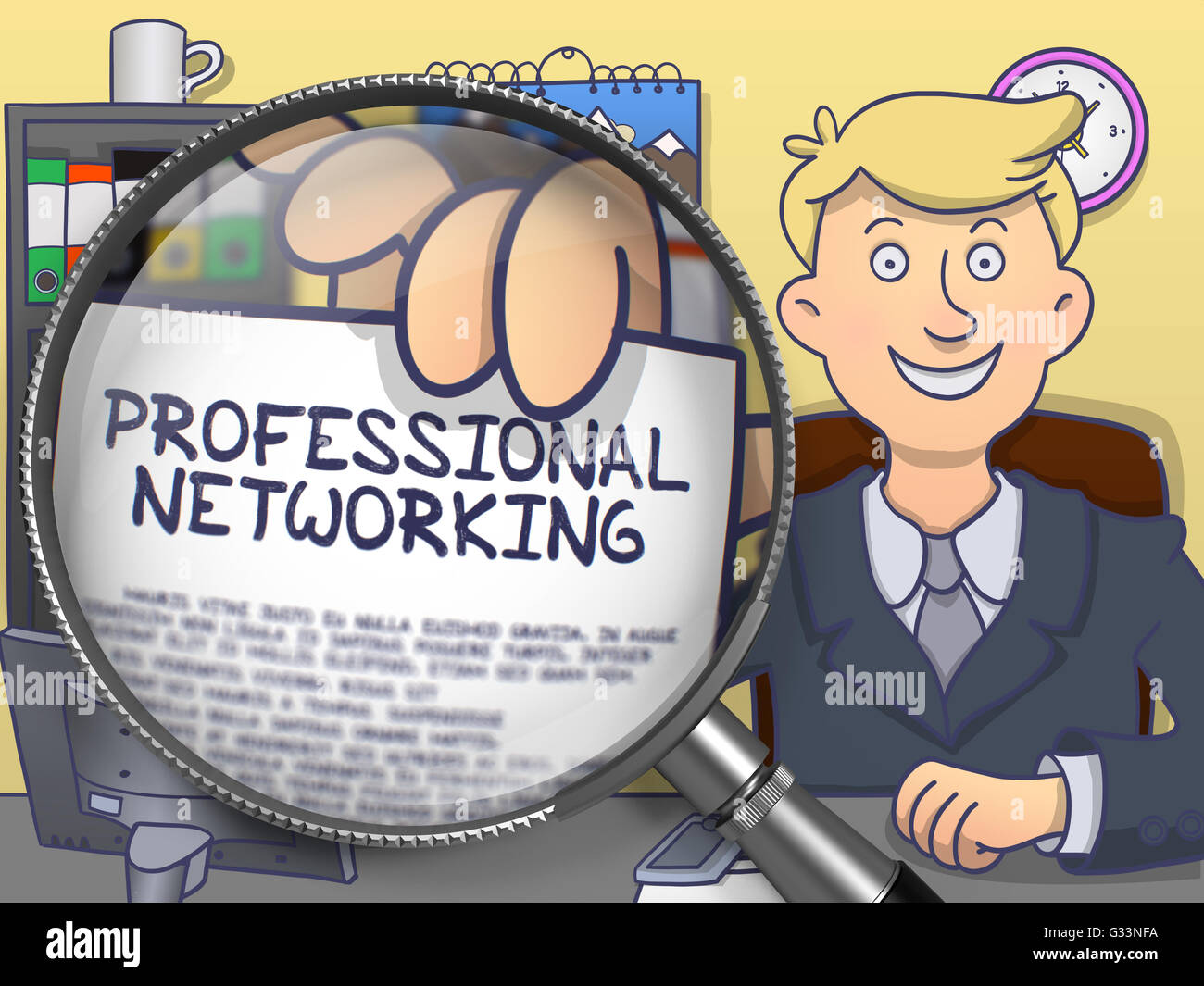 Professional Networking through Magnifier. Doodle Style Stock Photo - Alamy
