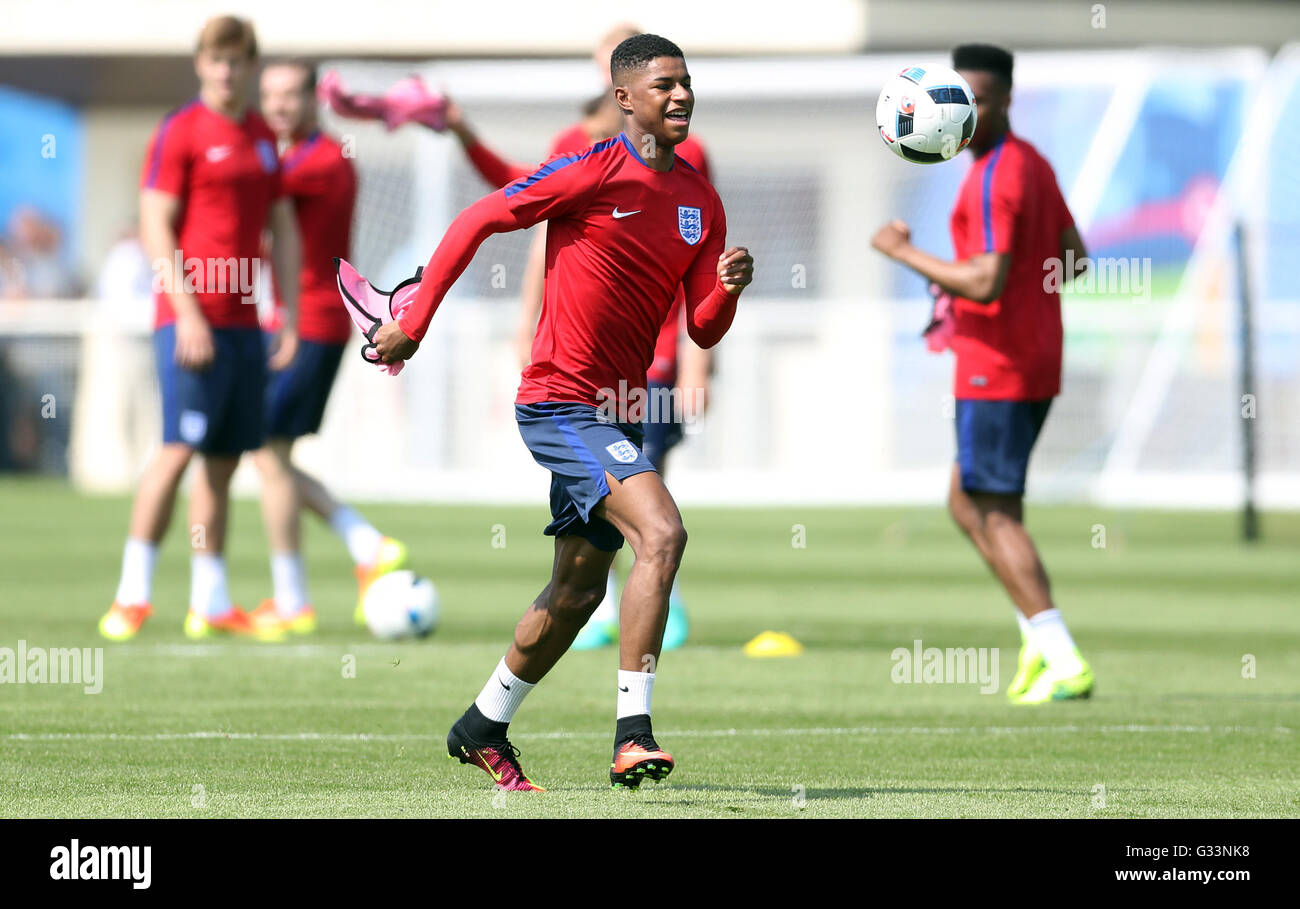 England's Marcus Rashford during a training session at Stade de ...