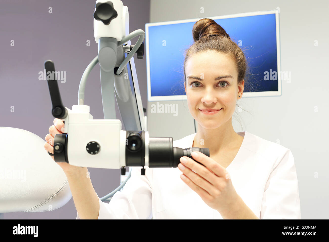 Doctor gastroenterologist with probe to perform gastroscopy and ...