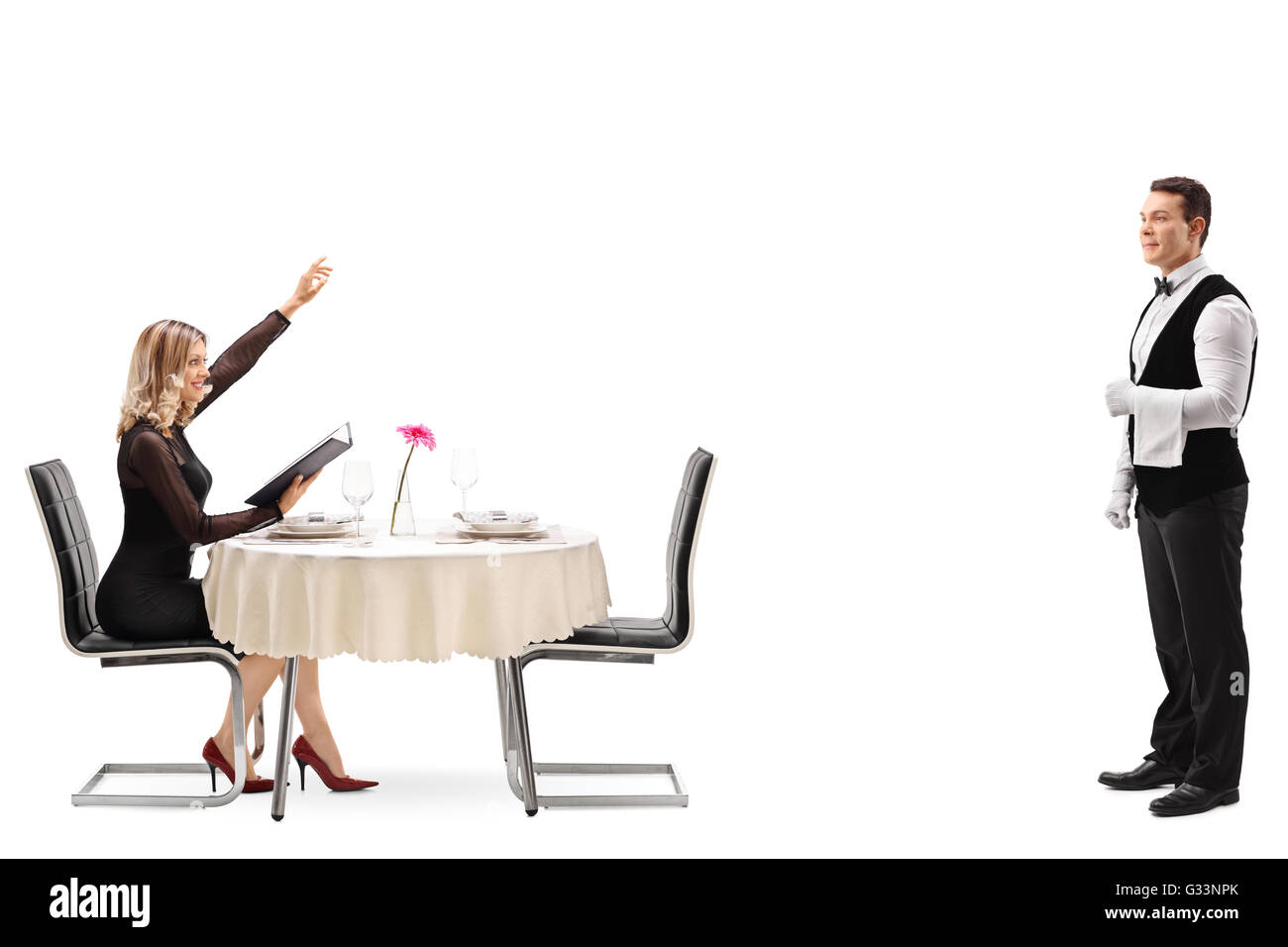 Woman calling waiter hi-res stock photography and images - Alamy