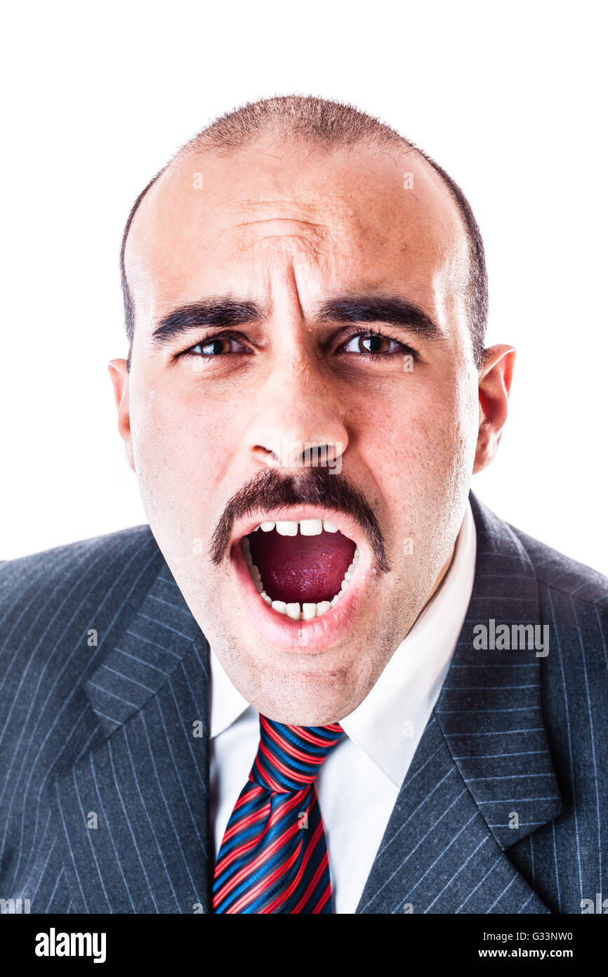portrait of a shouting or screaming businessman isolated over a white ...