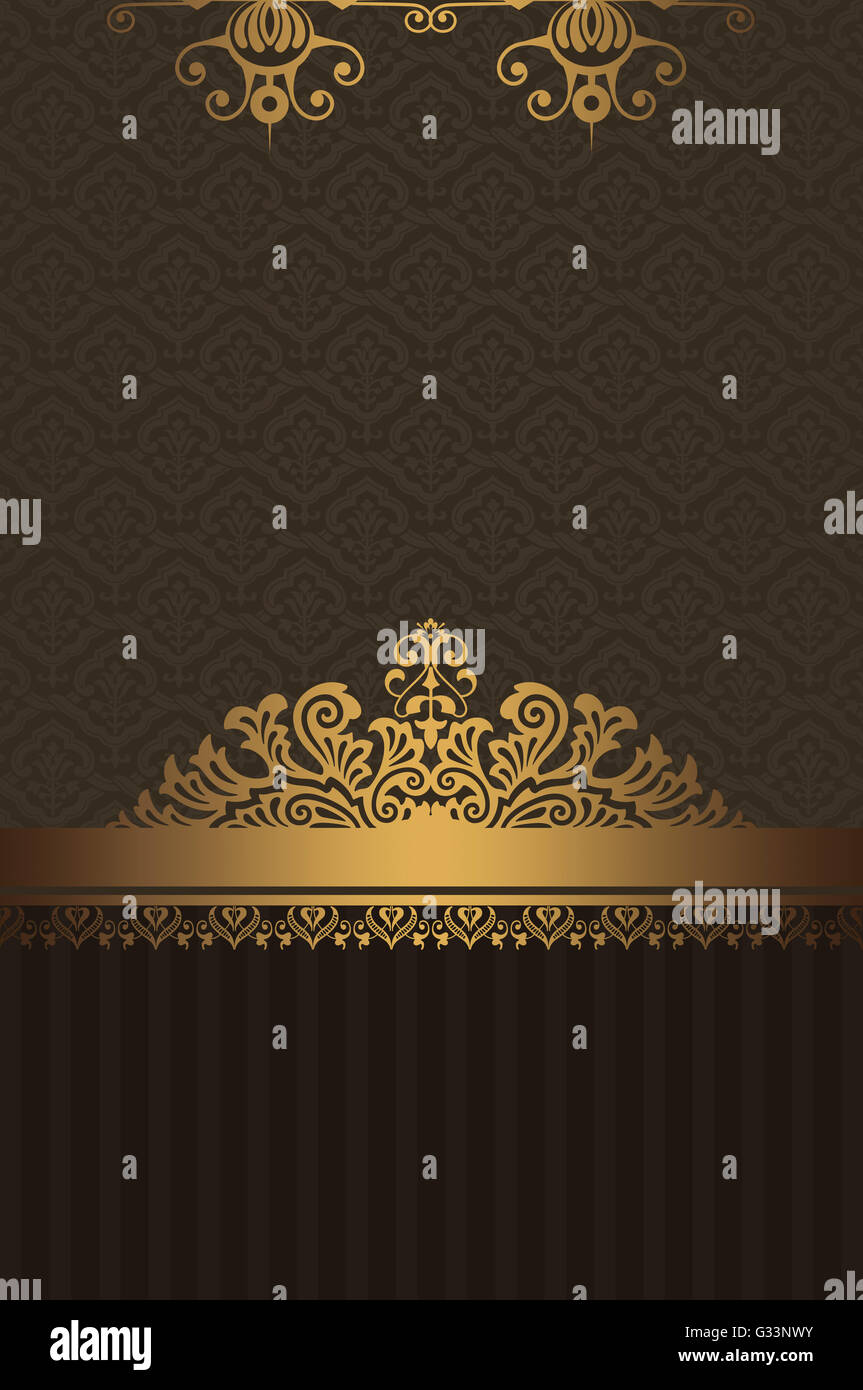 Vintage background with gold border and old-fashioned patterns Stock ...