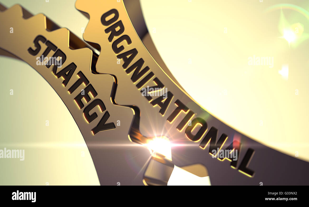 Organizational Strategy on Golden Metallic Gears Stock Photo - Alamy