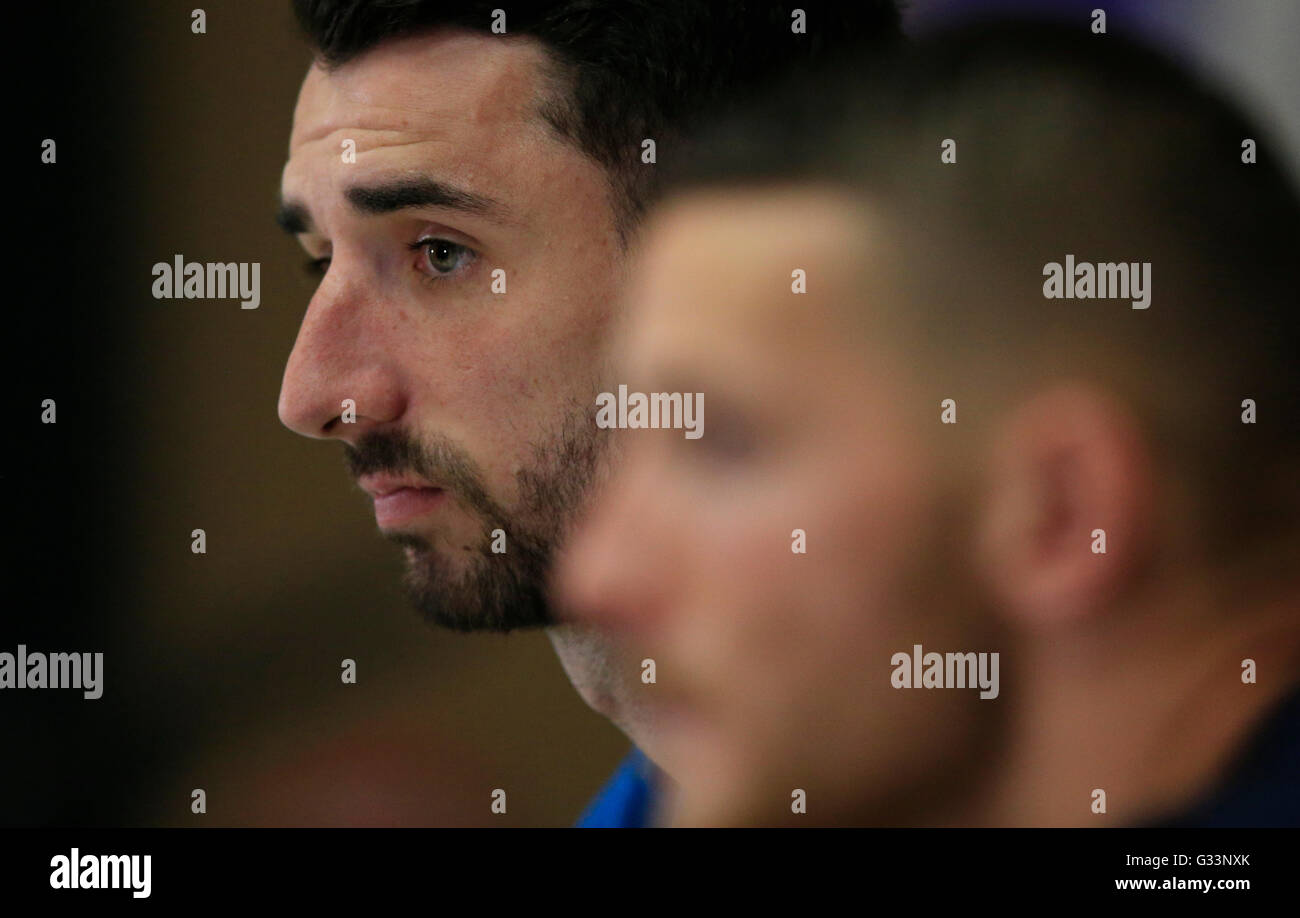 Conor McLaughlin (left) and Conor Washington (right) attend a press ...