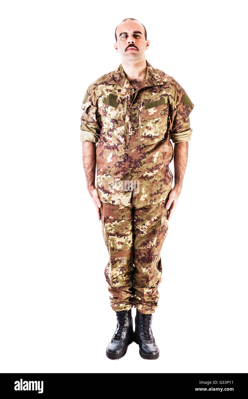 a soldier wearing camouflage clothing isolated over a white background ...