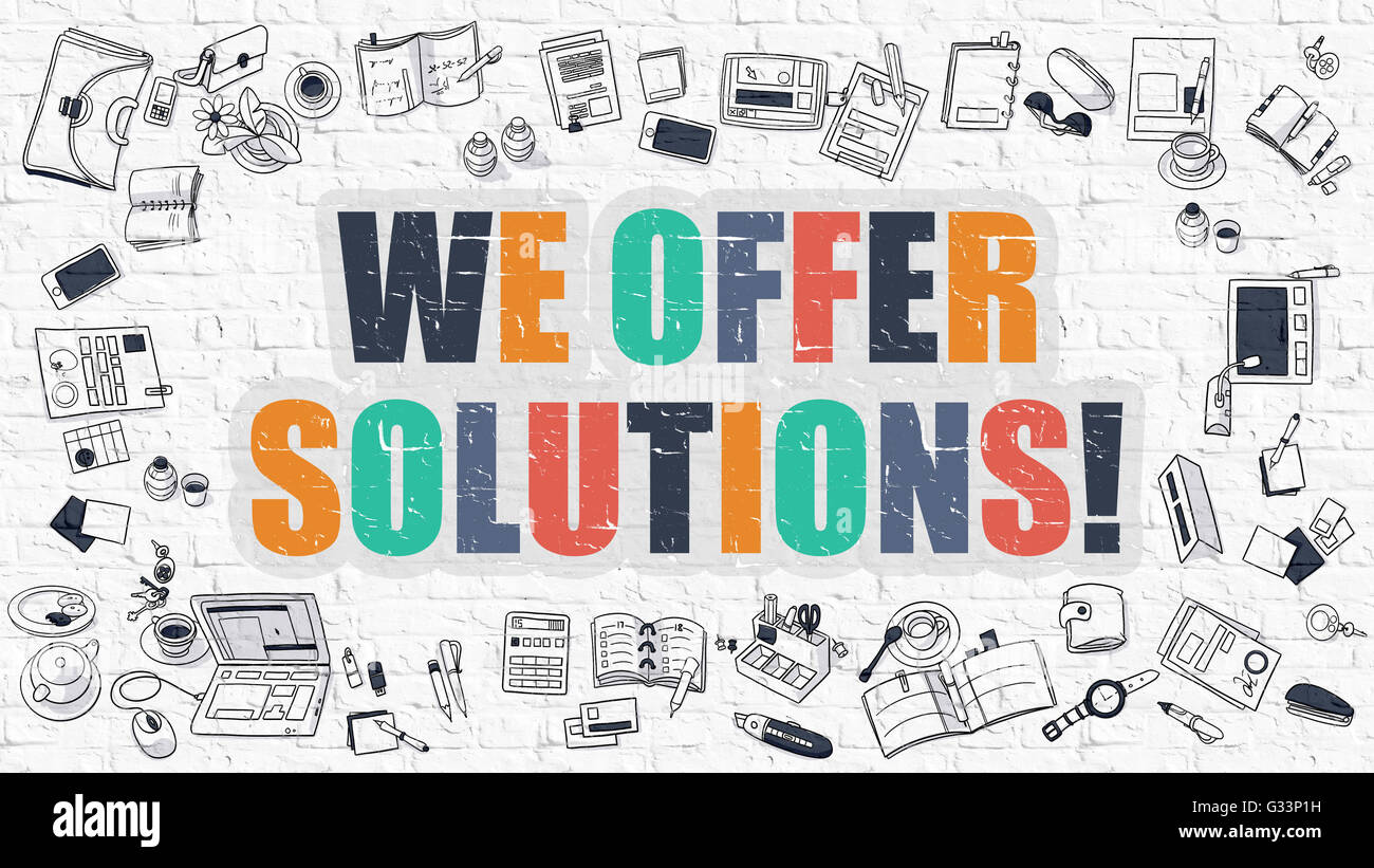 We Offer SolutionsConcept with Doodle Design Icons Stock Photo - Alamy