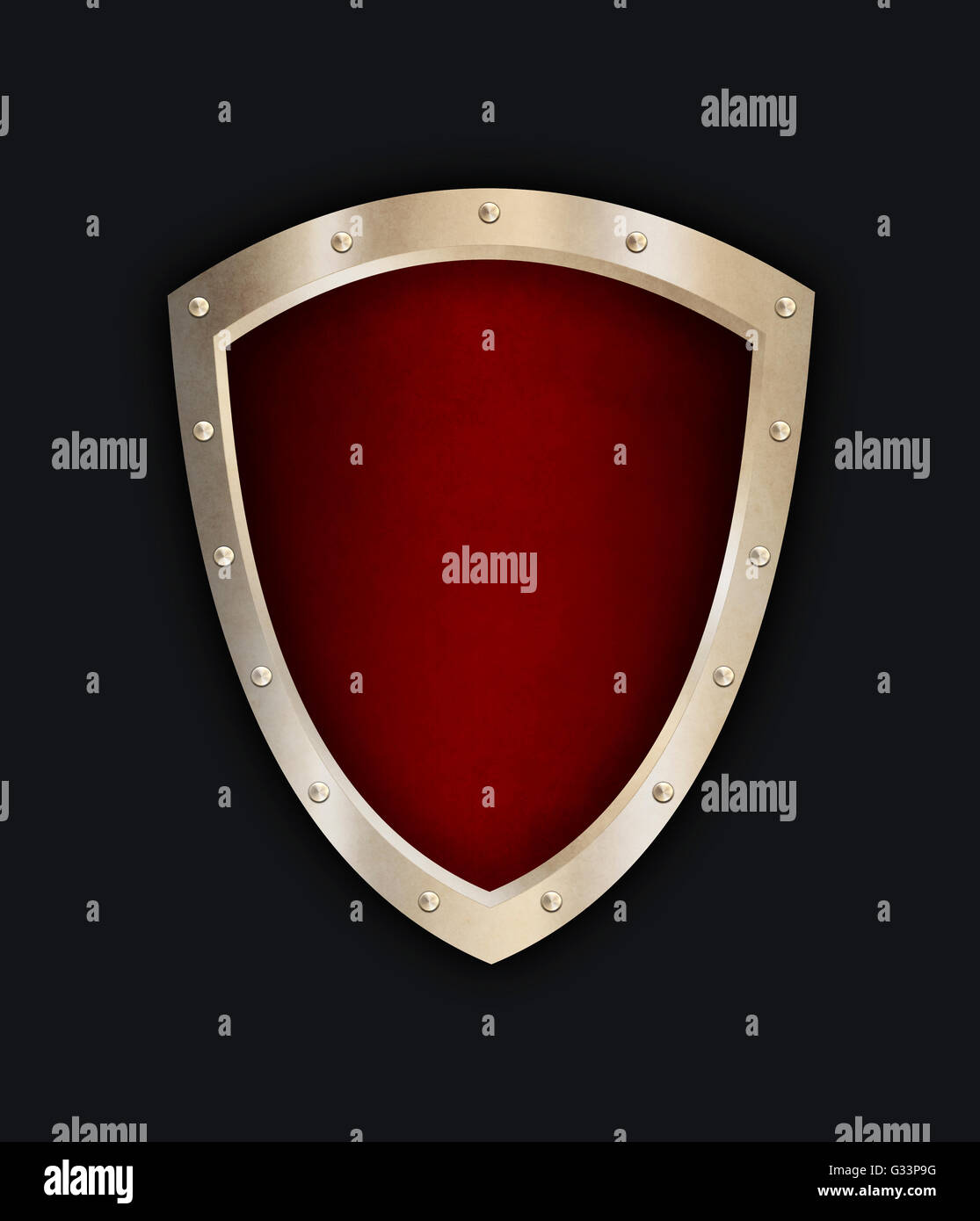 Old shield with riveted border. Isolated on black background Stock ...