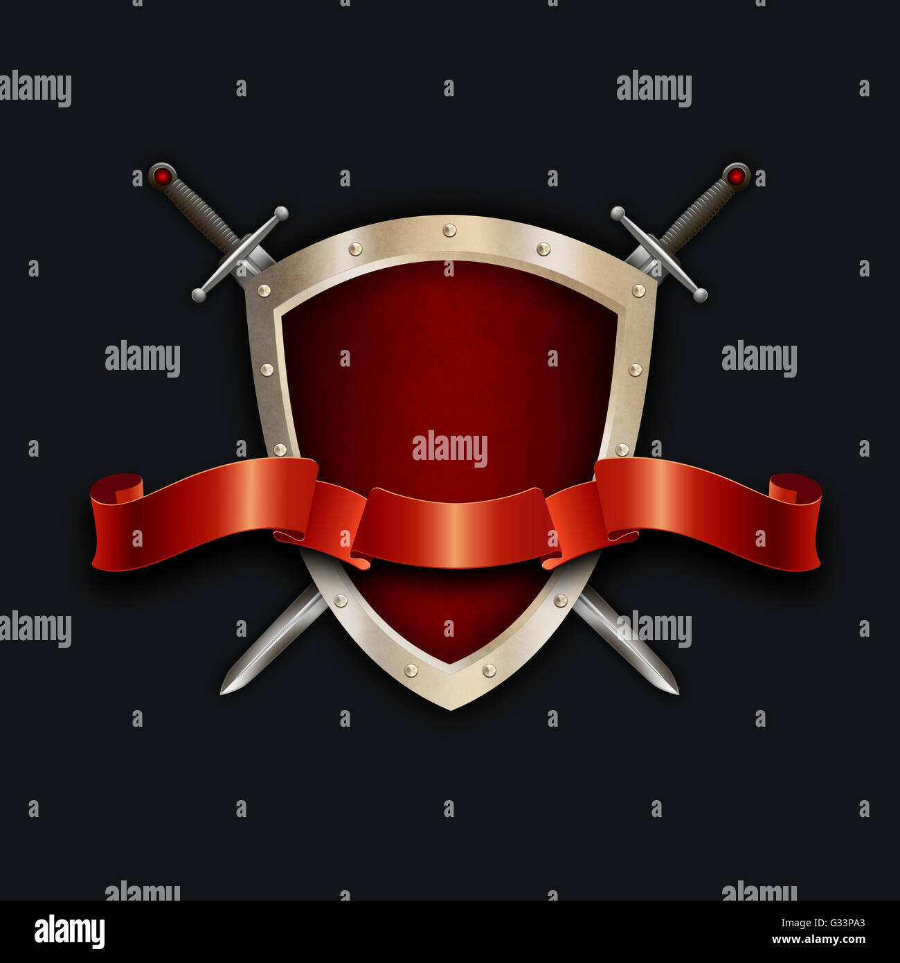 Medieval shield two red ribbon hi-res stock photography and images - Alamy