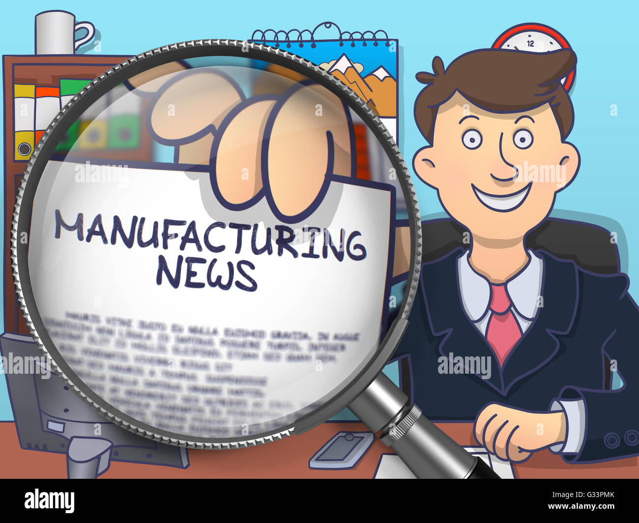 Manufacturing News through Lens. Doodle Style Stock Photo - Alamy