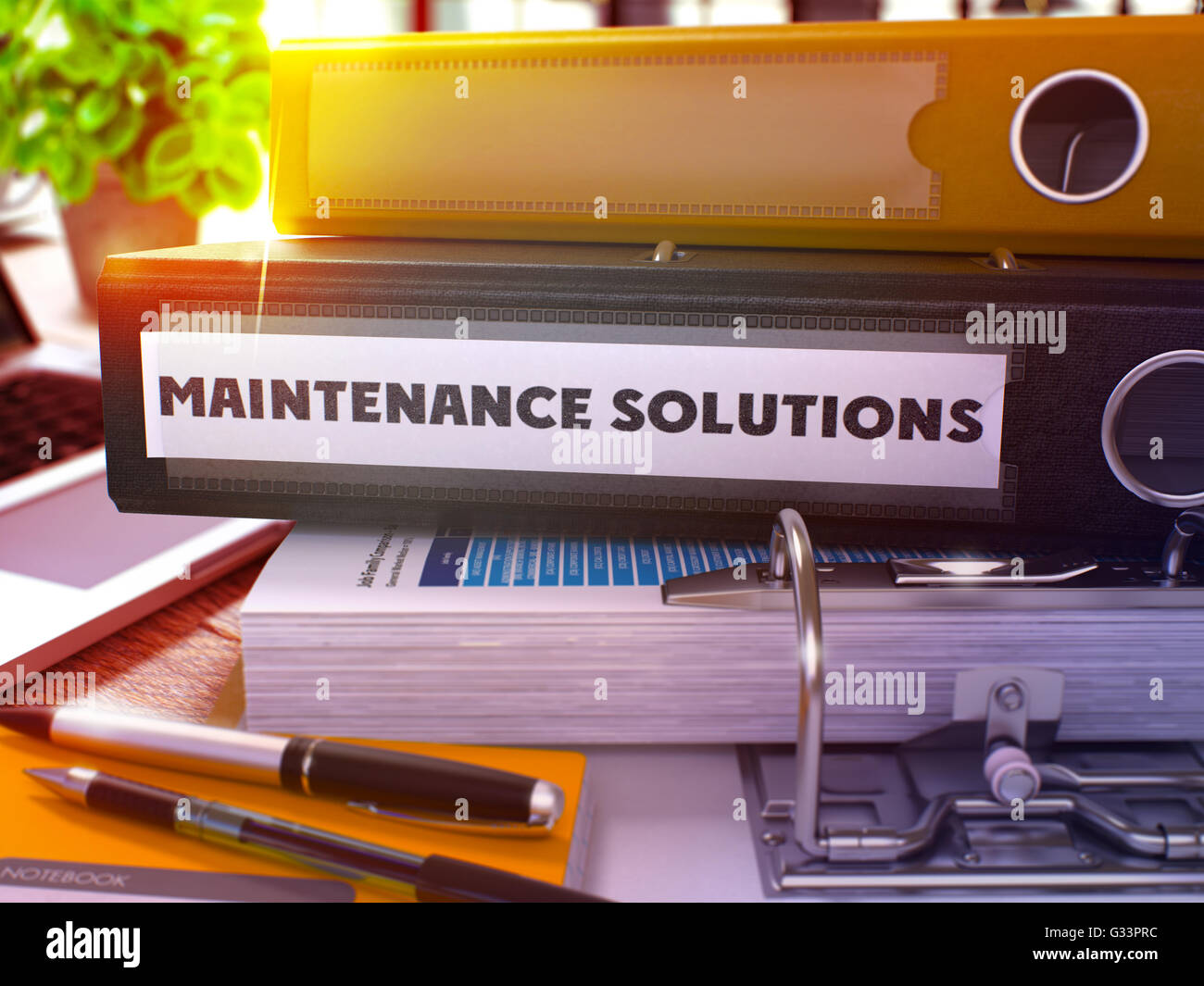 Black Office Folder with Inscription Maintenance Solutions Stock Photo ...