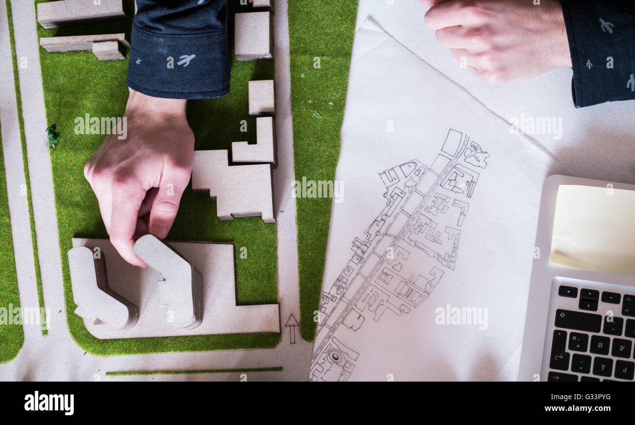 Top view of architect drawing on architectural project Stock Photo - Alamy