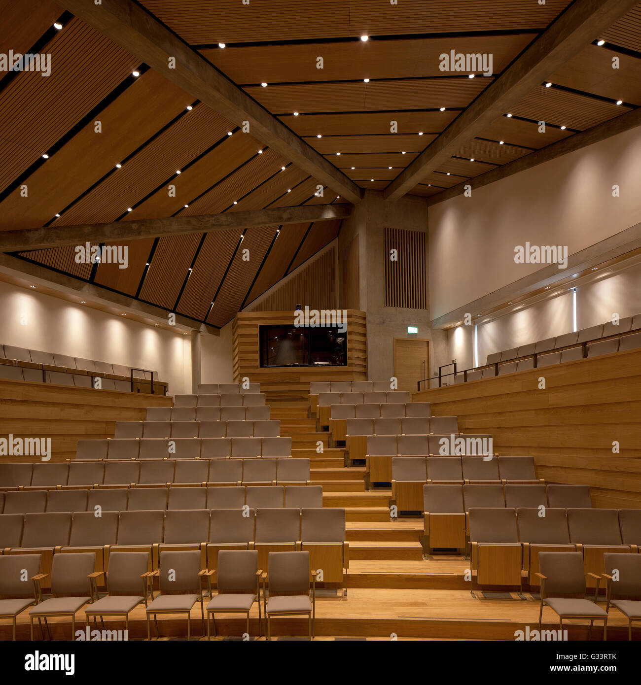 Sloping auditorium and lecture hall, viewed from below. Wolfson College ...