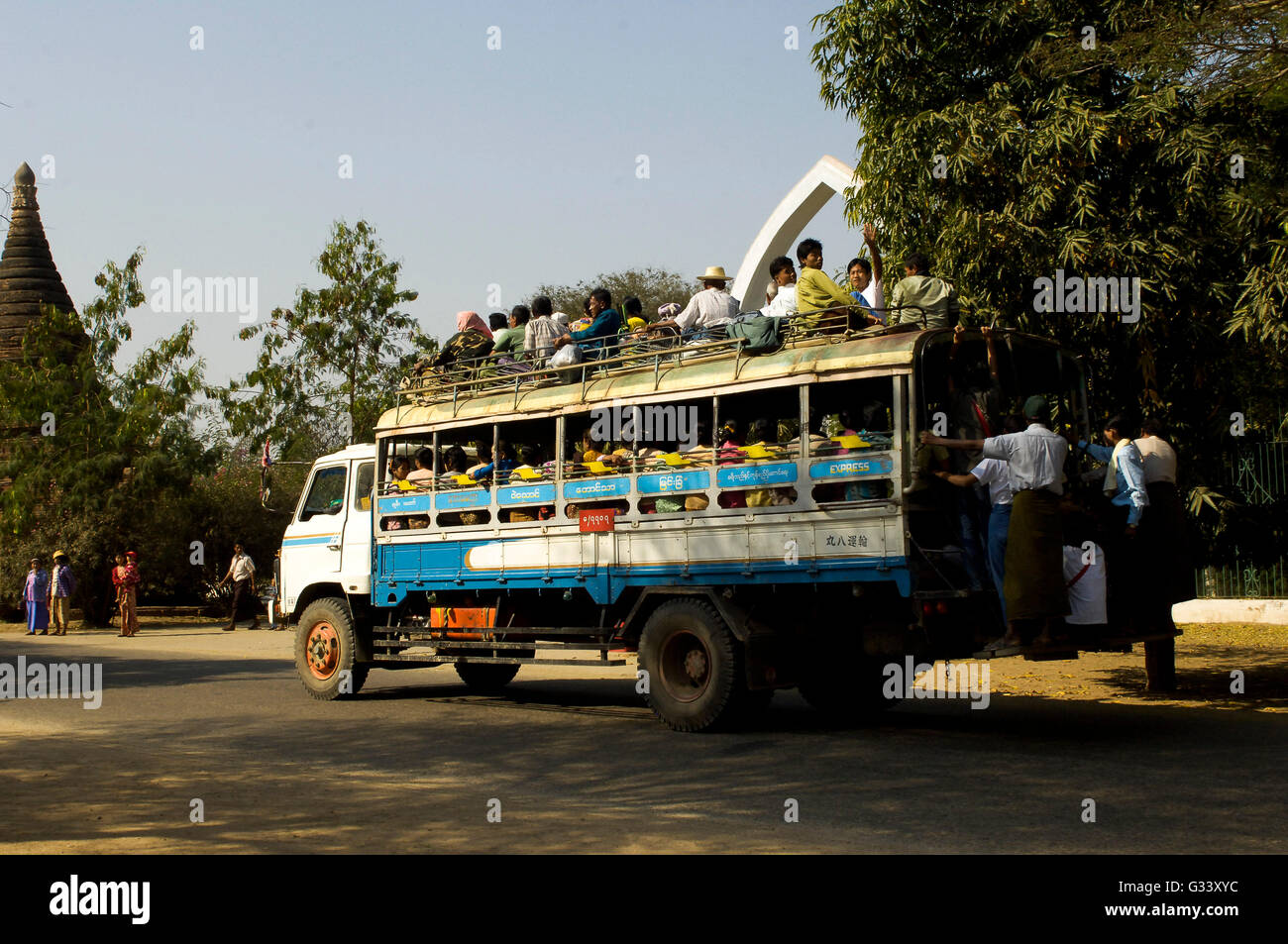 Bus overloaded with people, Bagan (Pagan), Myanmar (Burma Stock Photo ...