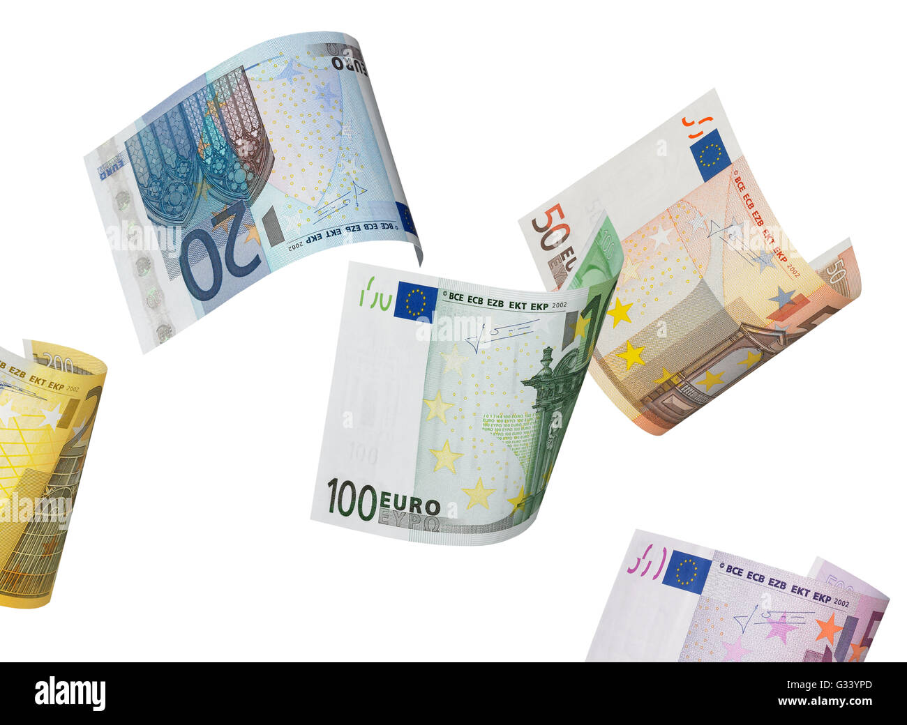 Euro bill collage isolated on white. Horizontal format Stock Photo - Alamy