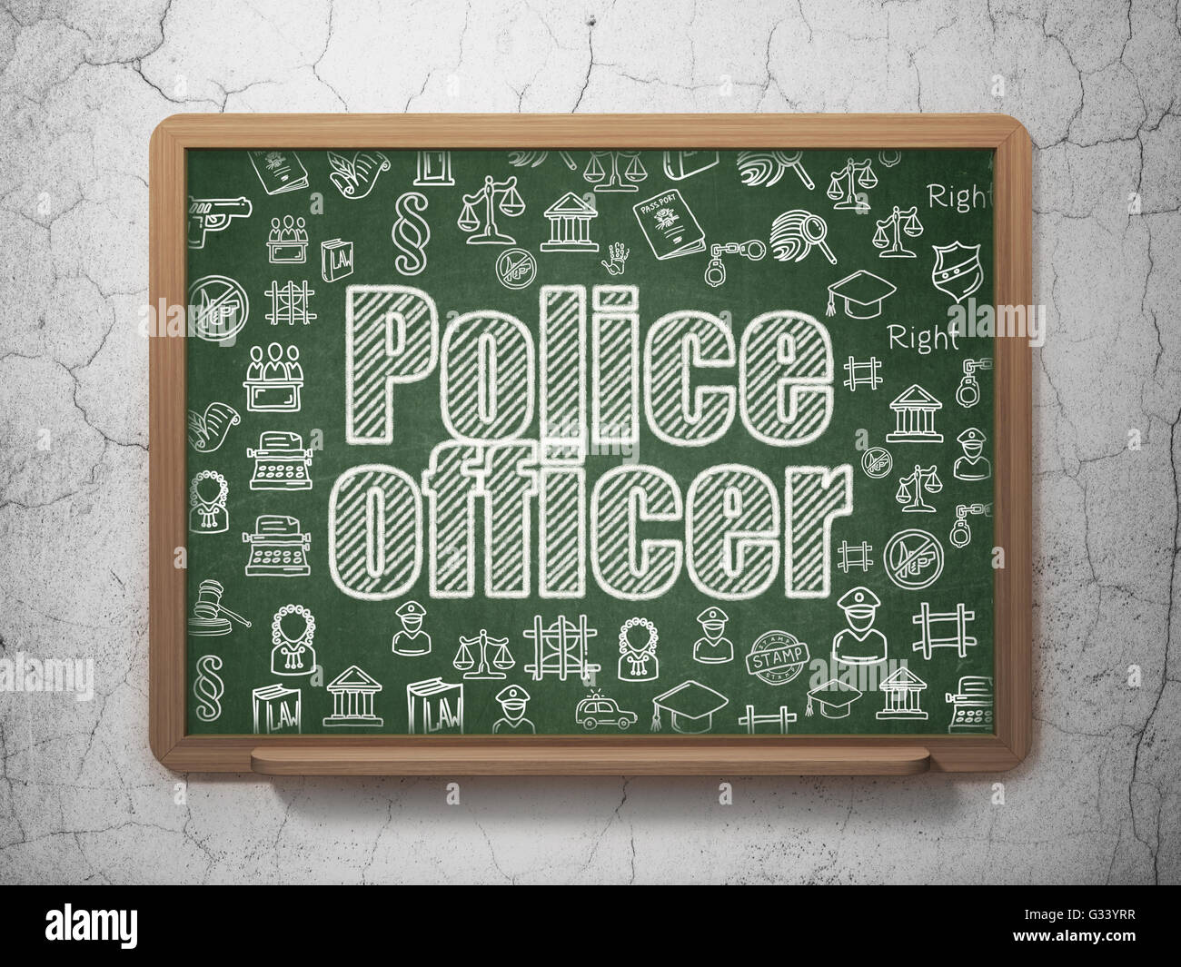Law concept: Police Officer on School board background Stock Photo - Alamy