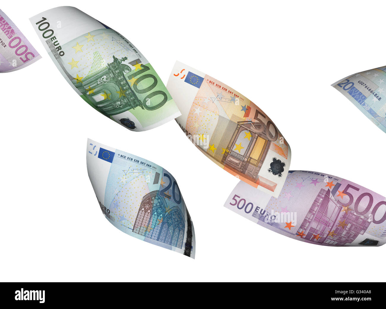 Euro bill collage isolated on white. Horizontal format Stock Photo - Alamy