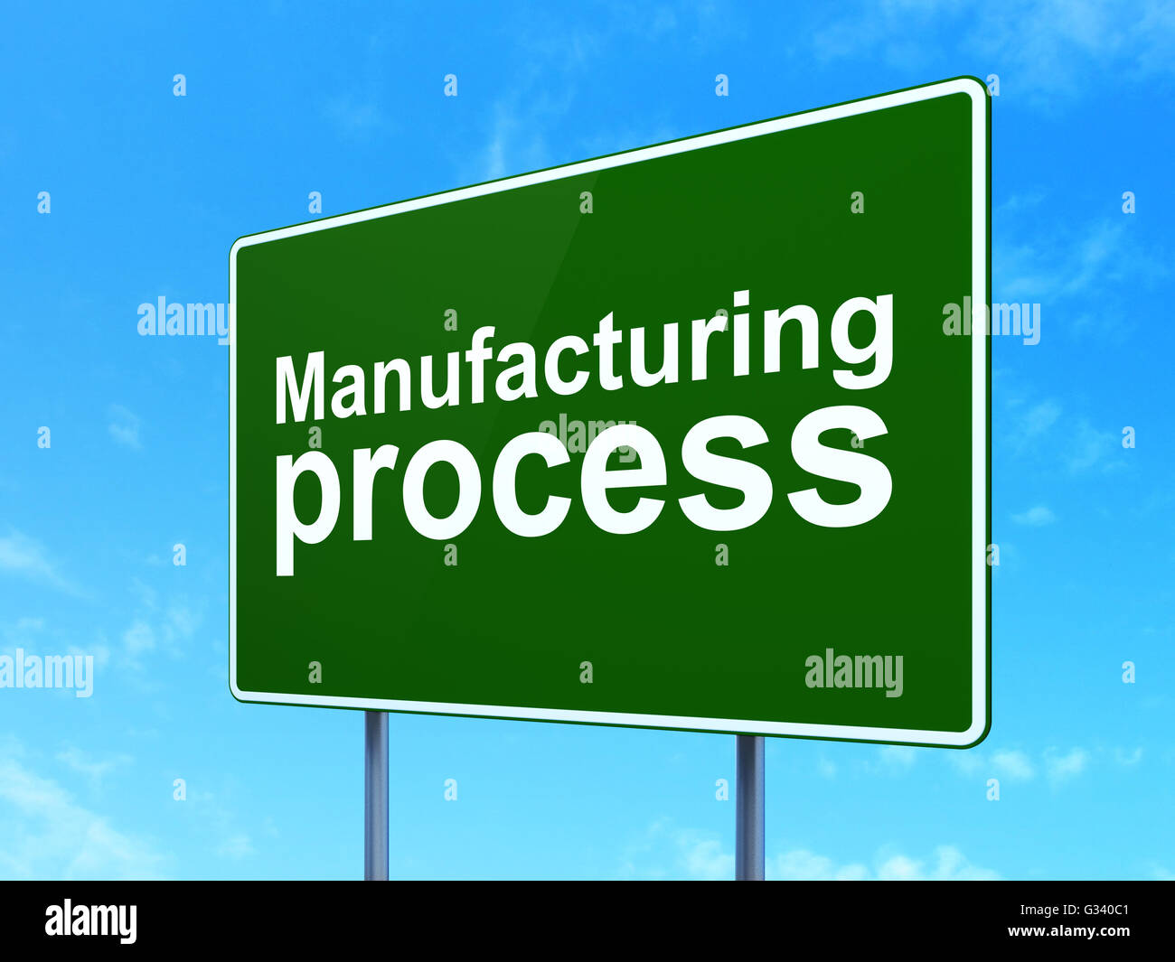 Manufacuring concept: Manufacturing Process on road sign background ...