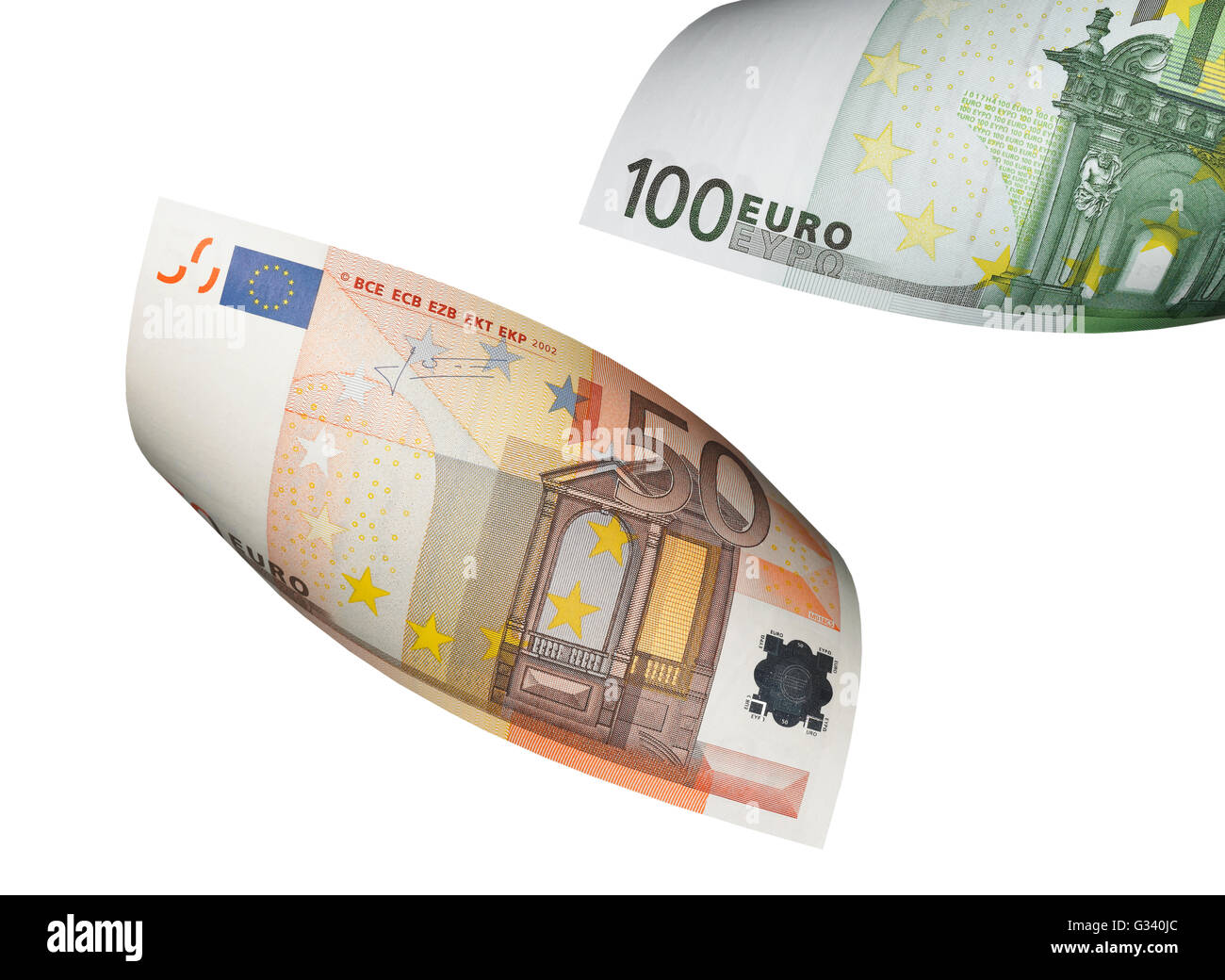 Euro bill collage isolated on white. Horizontal format Stock Photo - Alamy