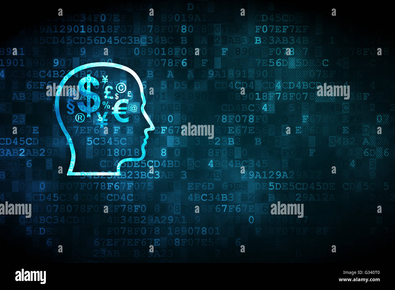 Education concept: Head With Finance Symbol on digital background Stock ...