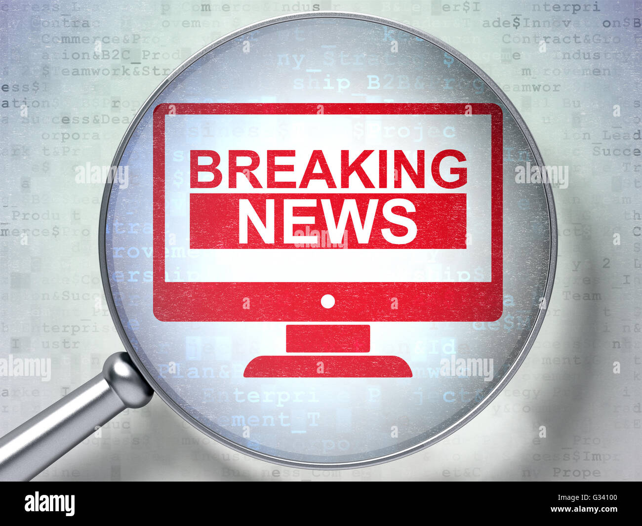 News concept: Breaking News On Screen with optical glass on digital ...