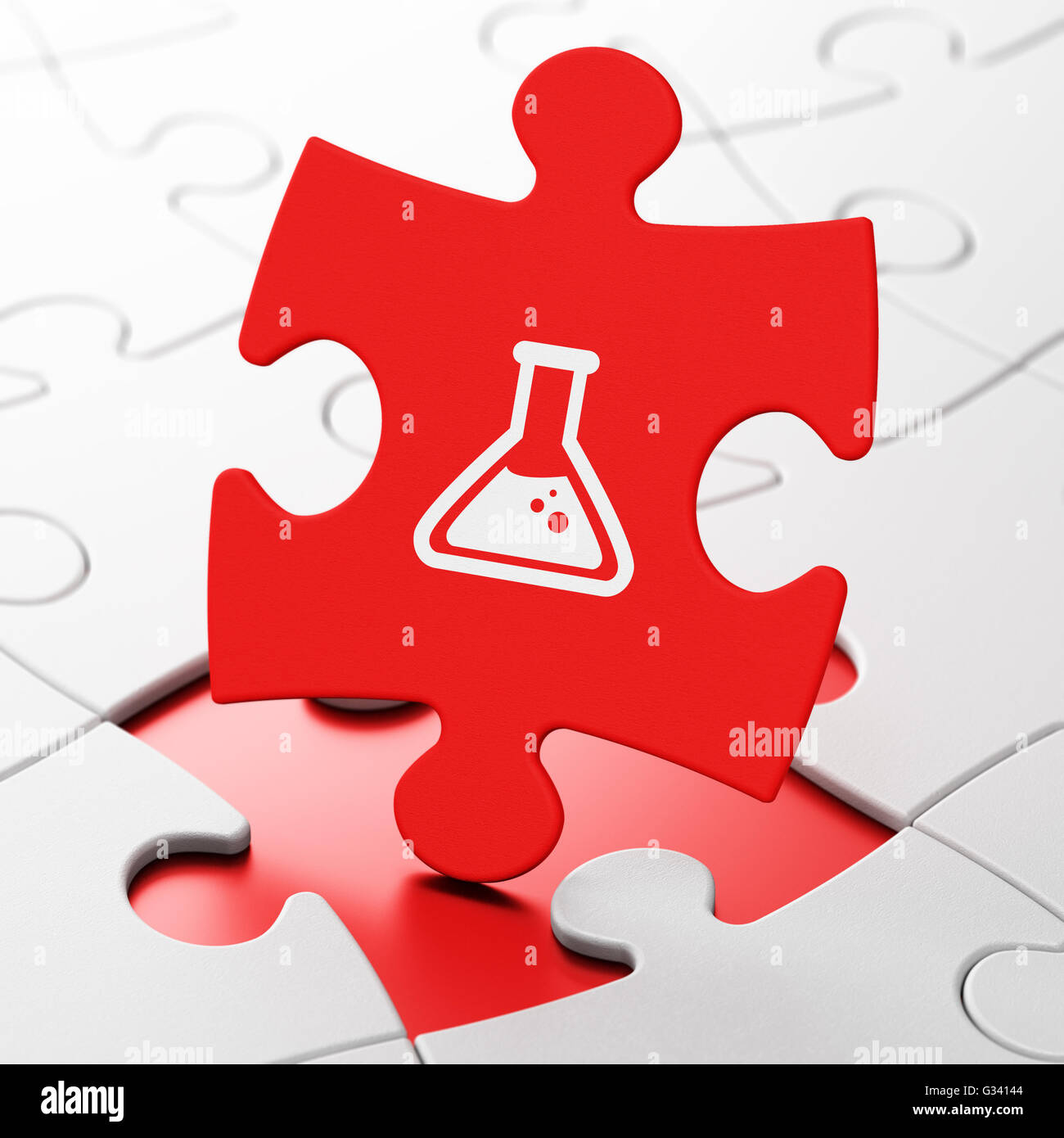 Science concept: Flask on puzzle background Stock Photo - Alamy
