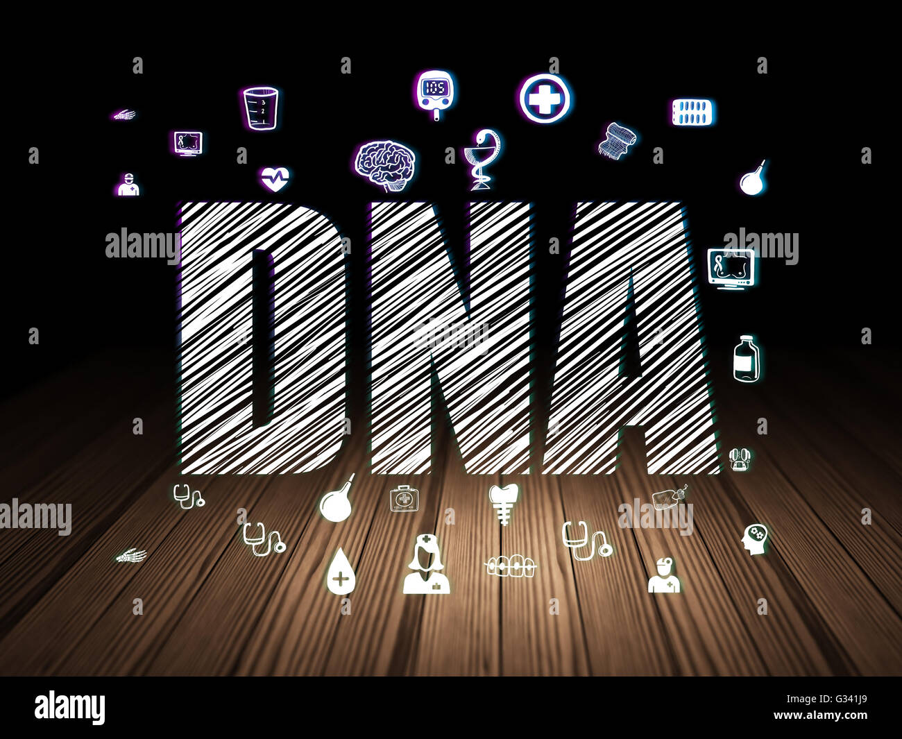 Medicine concept: DNA in grunge dark room Stock Photo - Alamy