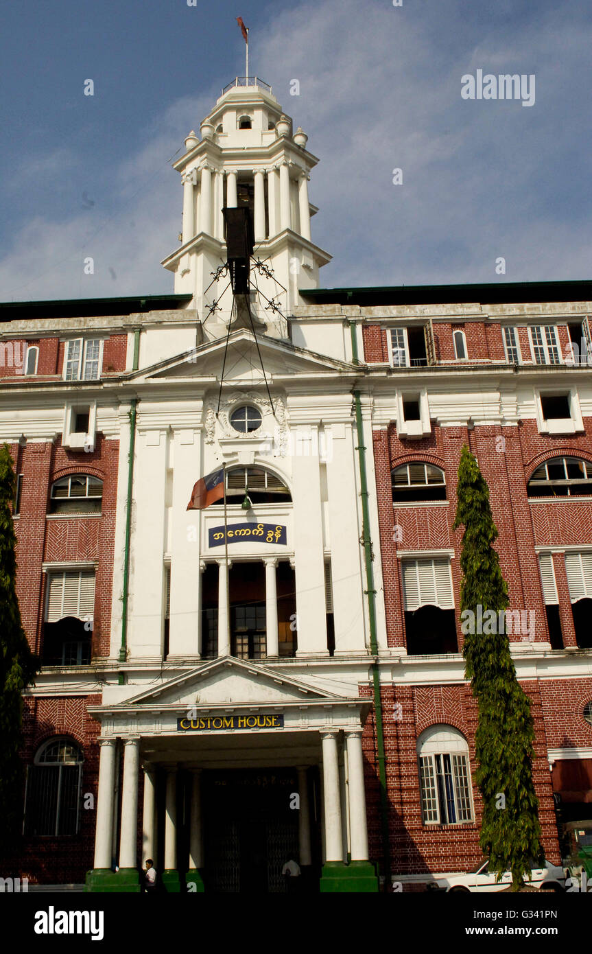 Old colonial building now the Customs House of Yangon Rangoon Myanmar ...