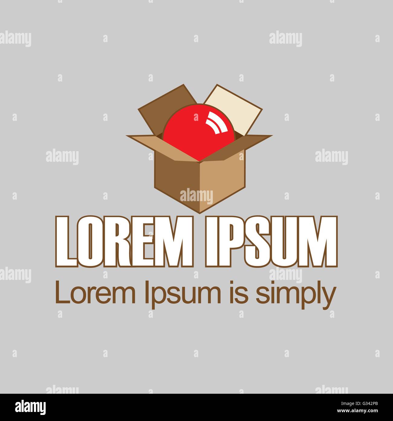 Abstract logo with a red circle in an open brown box over a silver ...