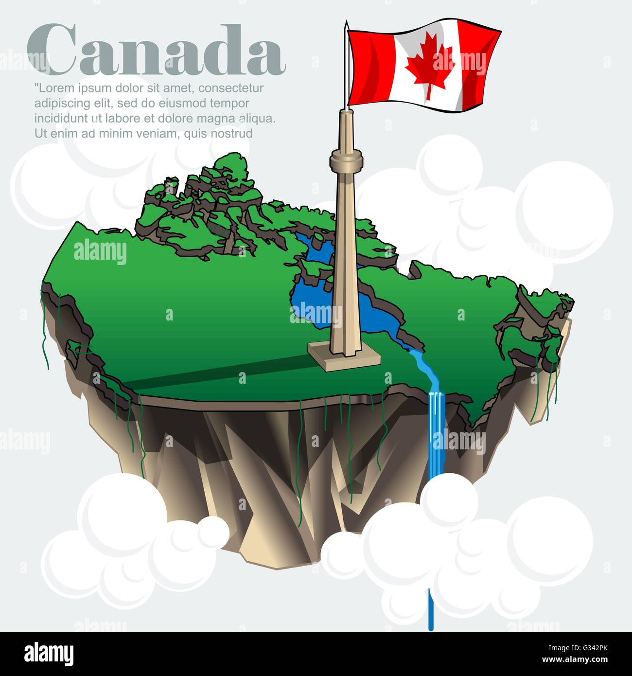 Canada country infographic map in 3d with country shape flying in the ...