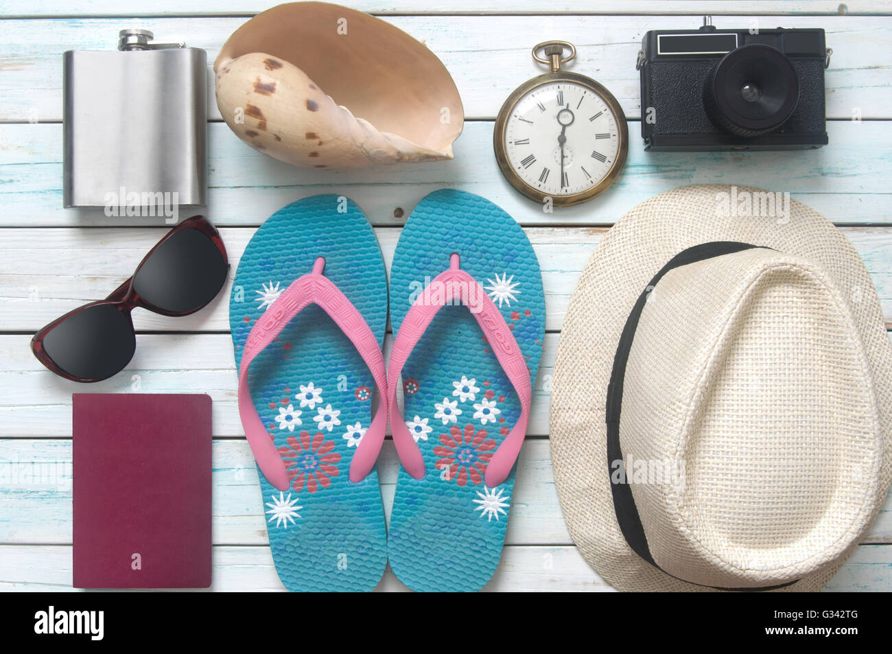 Summer travel background objects Stock Photo - Alamy