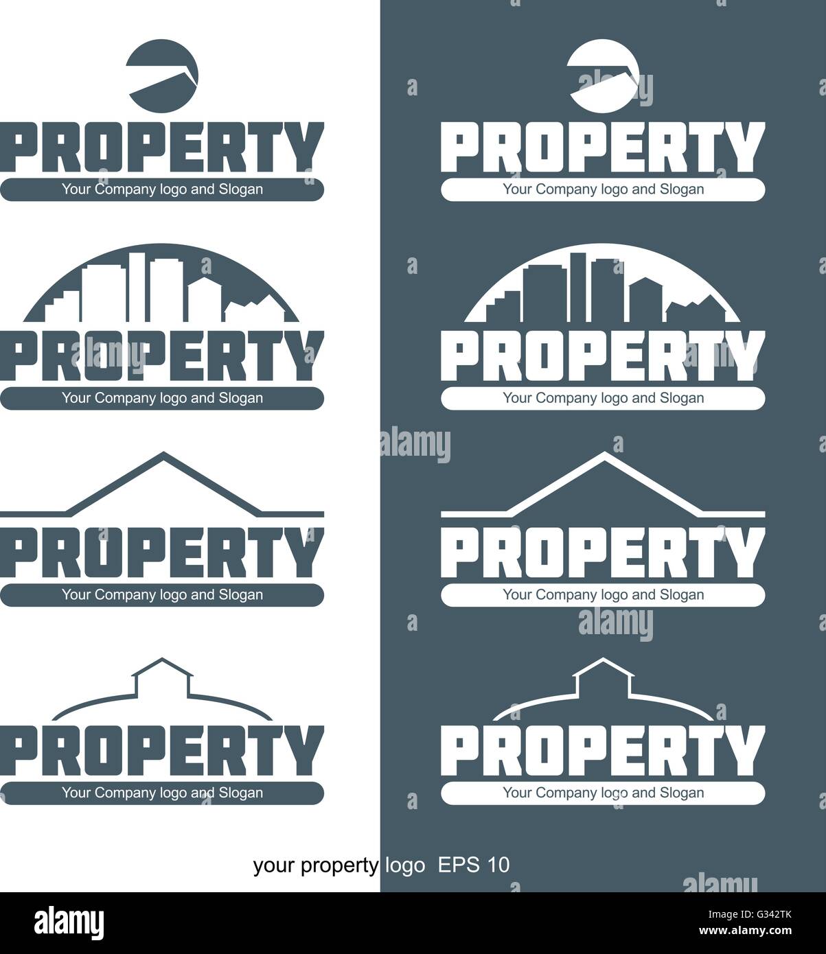 Abstract property logo with buildings and construction in outline ...
