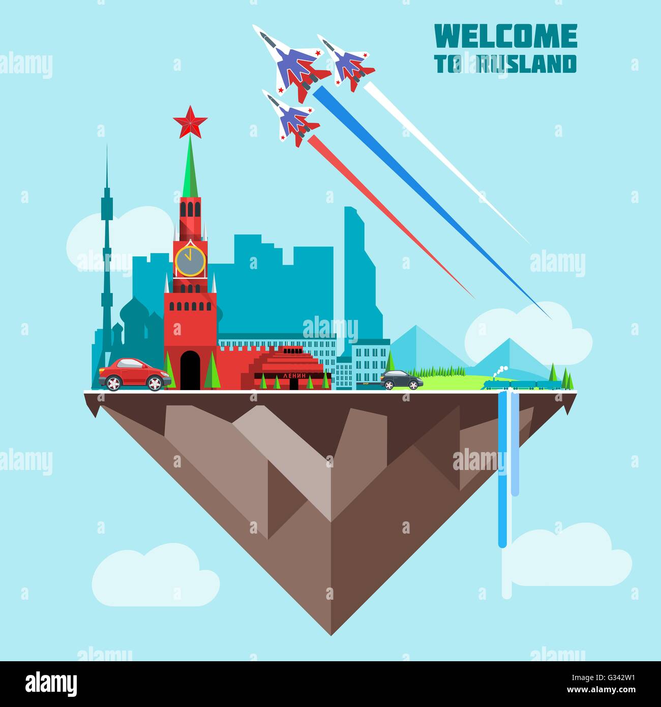 Russia country infographic map in 3d with country shape flying in the ...