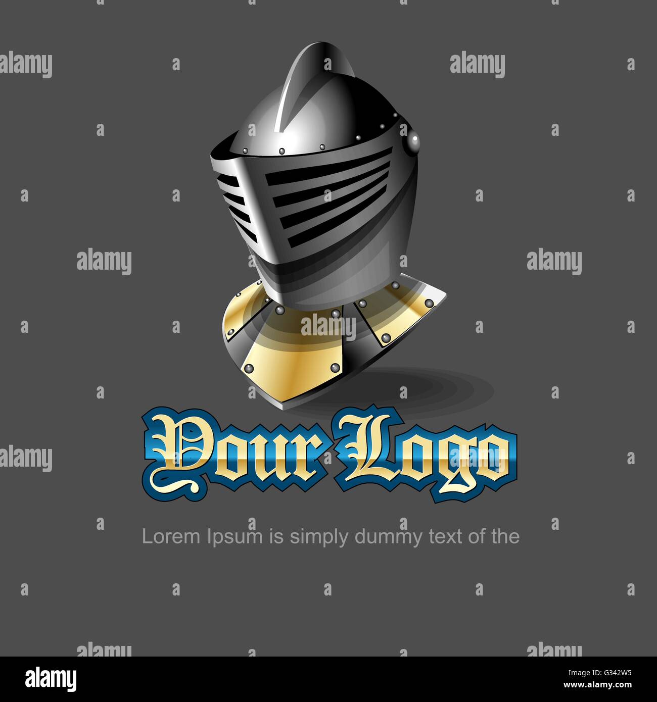 Abstract security logo with metalic knight helmet in 3d. Digital vector ...