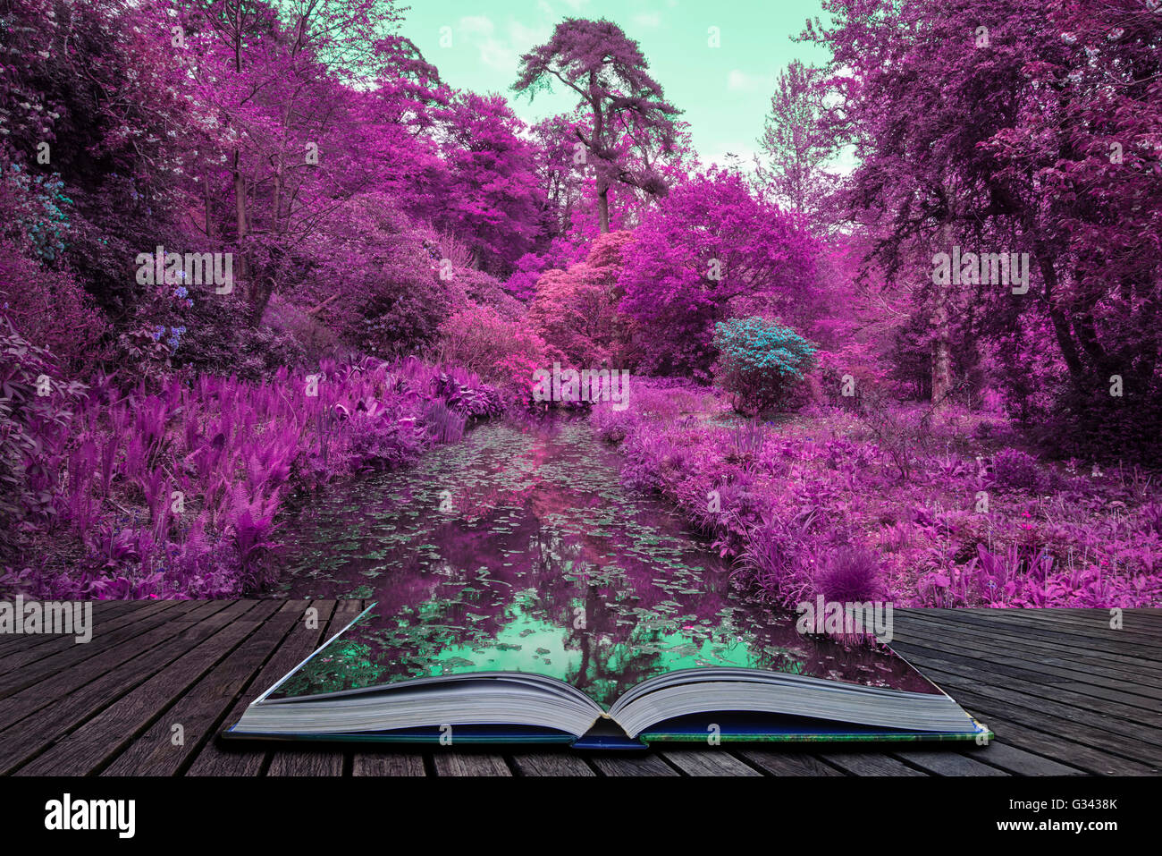 Stunning infra red alternative color landscape image of trees over ...