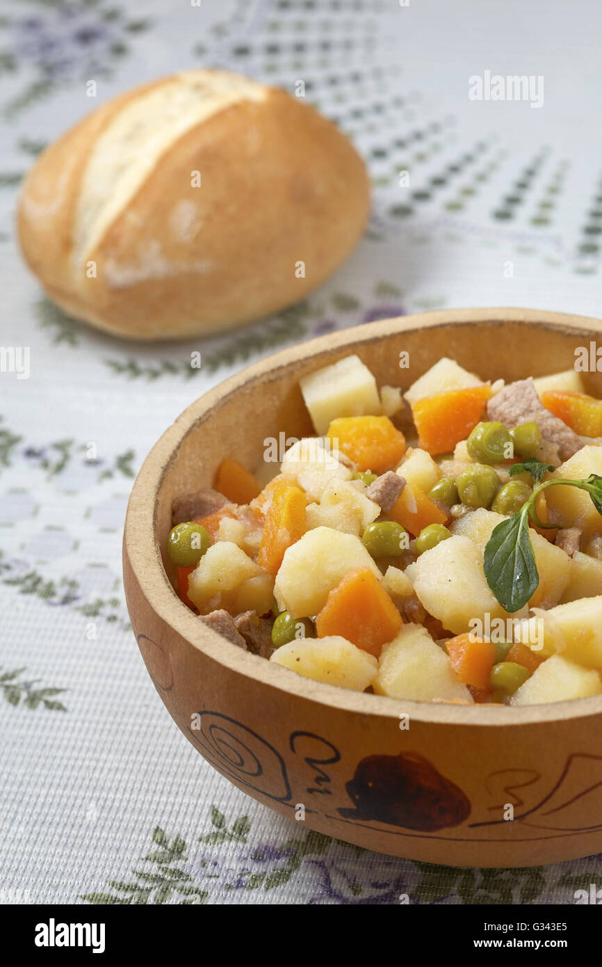 Close up view of traditional peruvian meal Matasquita with bread in ...