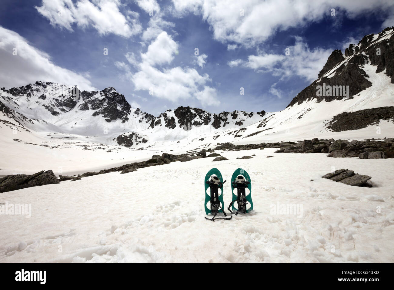 Snowshoes in snowy mountains. Turkey, Kachkar Mountains, highest part ...