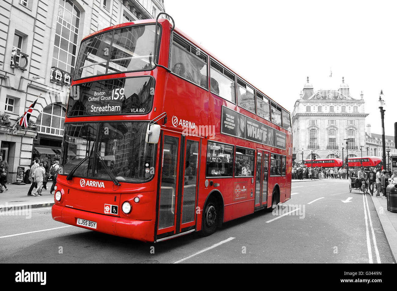 London, UK -Double-decker buses with black and white background Stock ...