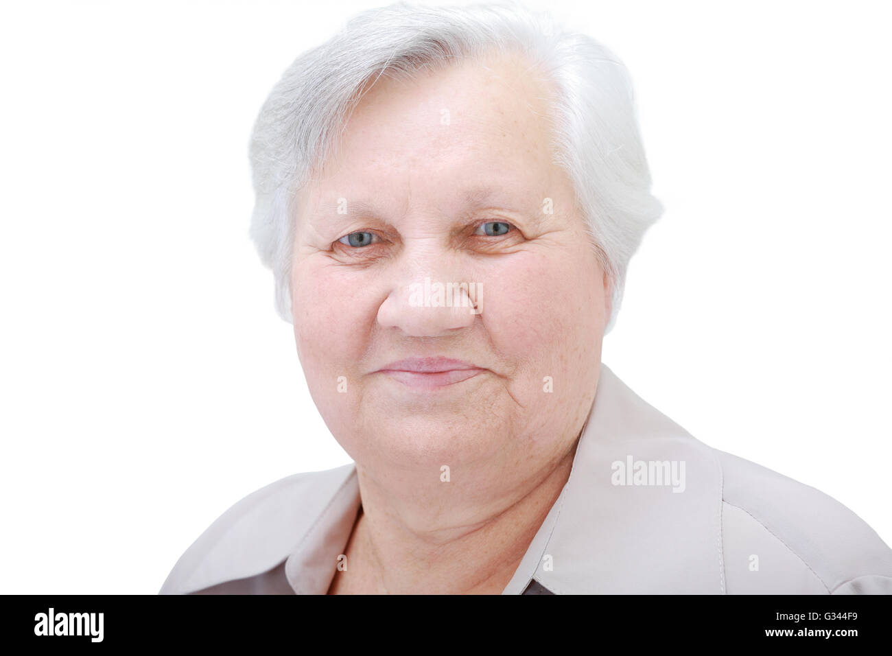 Portrait of an elderly woman on a white background Stock Photo - Alamy