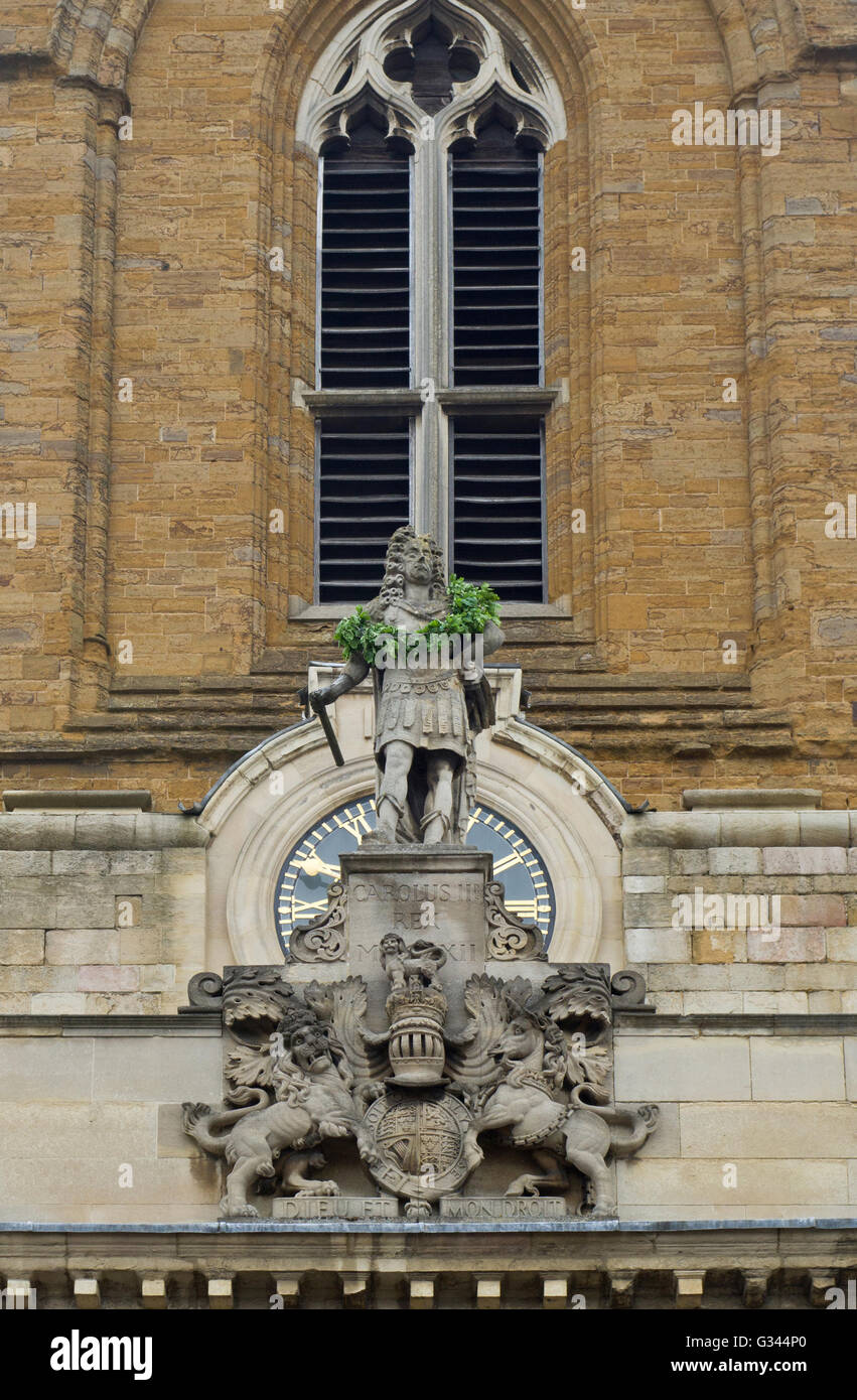 Statue of Charles II wearing a wreath to commemorate Oak Apple Day 2016 ...