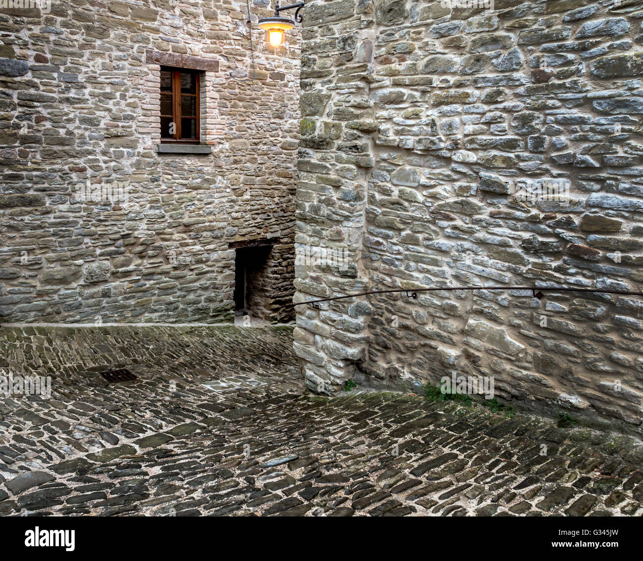Corner of two medieval streets and houses Stock Photo - Alamy