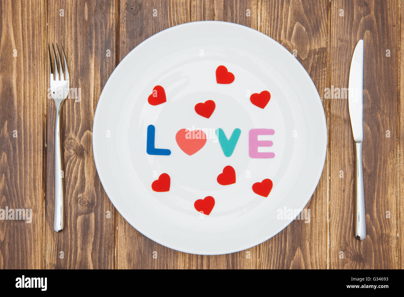 Celebrate valentine's day, word love on a plate, Romantic Dinner Stock ...