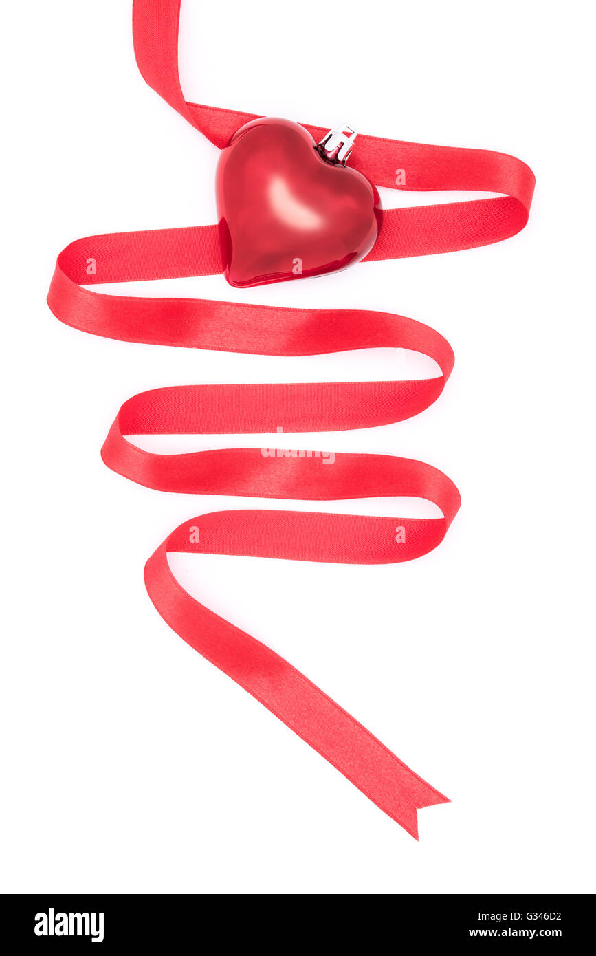 Celebrate Valentine's Day, hearts and red ribbon on white background ...