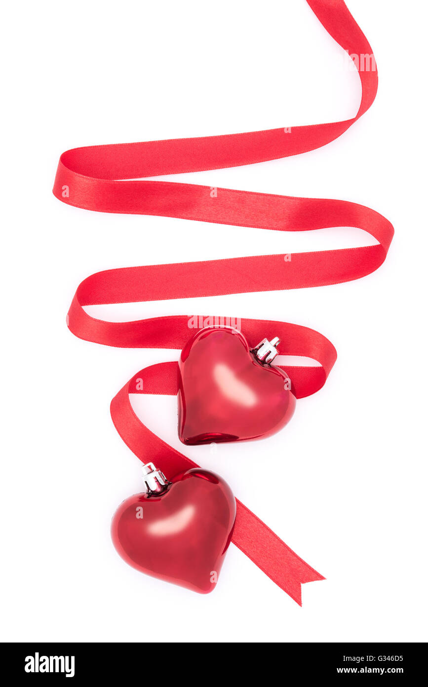 Celebrate Valentine's Day, hearts and red ribbon on white background ...